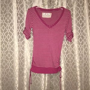 Poof! | Tops | Pink And White Shirt Sleeve Sweater | Poshmark